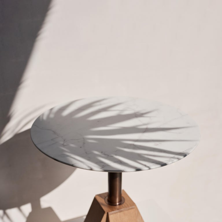 M-Side Table by Daniel Boddam, Natural Oak/Carrara Marble For Sale at 1stDibs