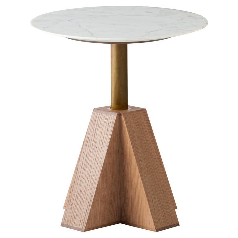 M-Side Table by Daniel Boddam, Natural Oak/Carrara Marble For Sale at 1stDibs