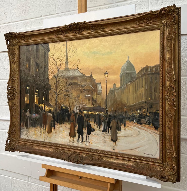 M Stanley - Painting of Figures at a Parisian Market at Wintertime in ...