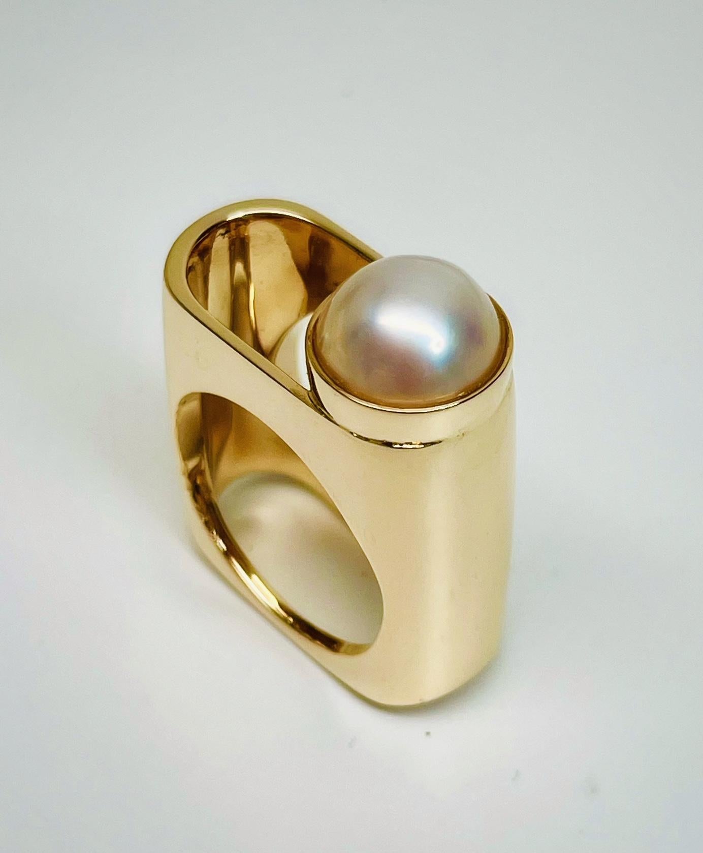 Customizable Mabe Pearl Modernist Ring For Sale at 1stDibs