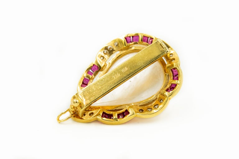 Mabe Pearl Ruby Diamond Gold Ring and Matching Slide Enhancer Pendant ...