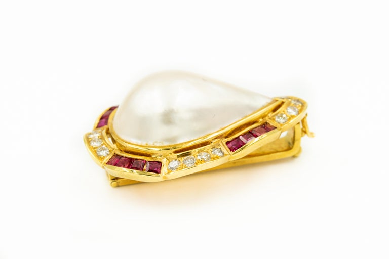 Mabe Pearl Ruby Diamond Gold Ring and Matching Slide Enhancer Pendant ...