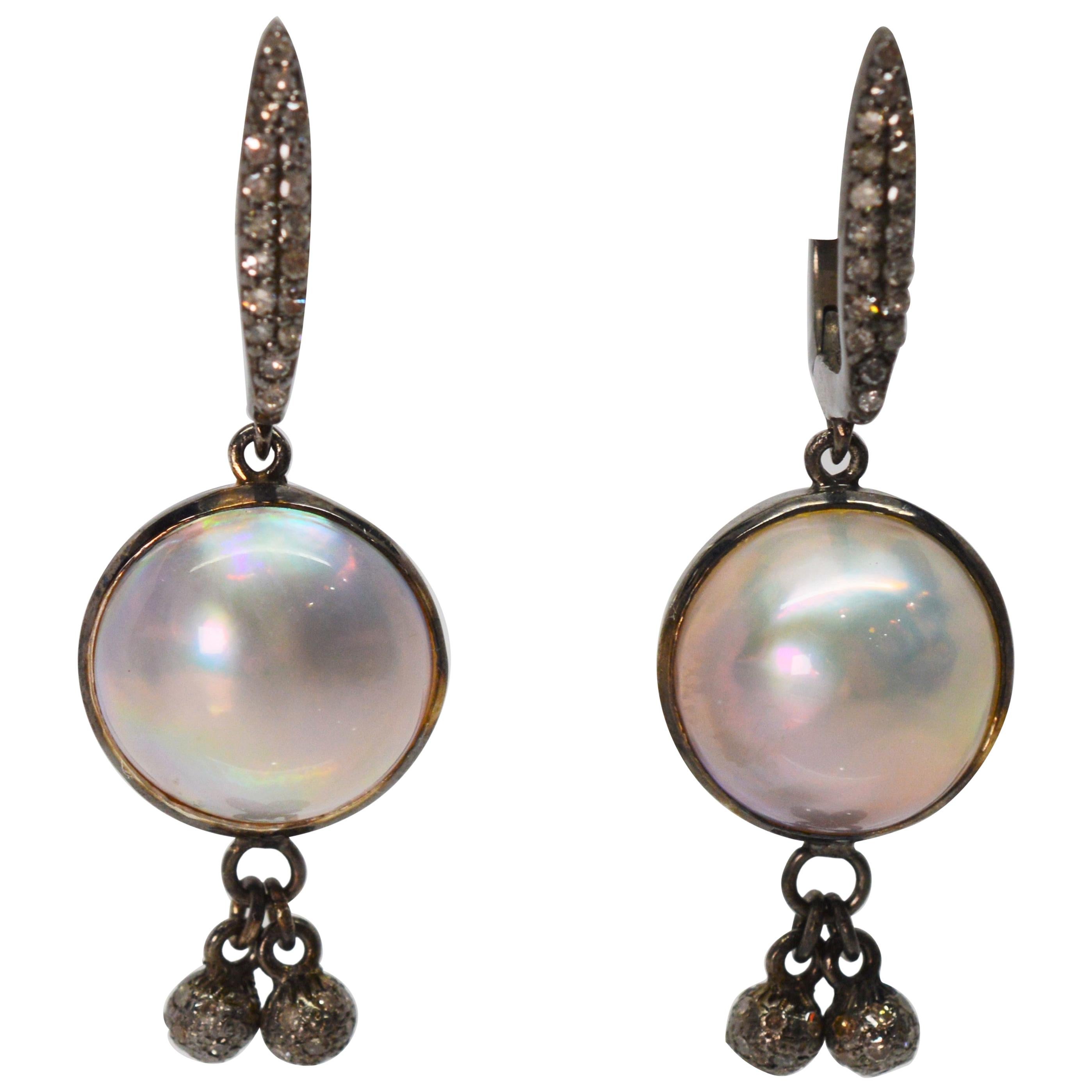 Pink Opals, Mabe Pearls Custom Made Earrings For Sale at 1stDibs | mabe ...