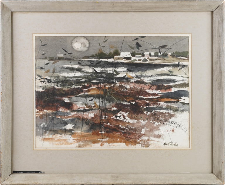 mac fisher - Exhibited Winter Landscape Modernist Original Moonlit ...