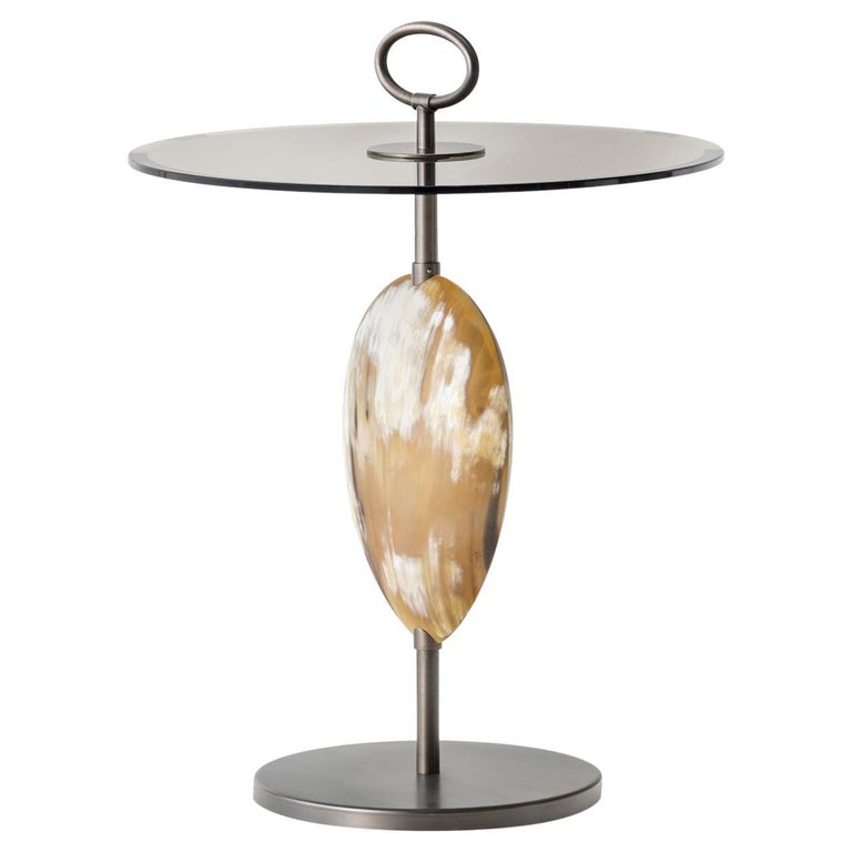 Macari Burnished Side Table with Horn Insert For Sale at 1stDibs