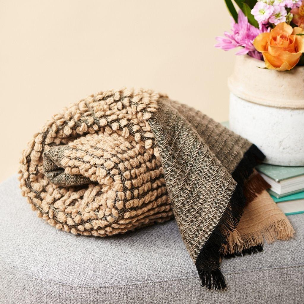 Macaroon Plush Handloom Throw / Blanket in Neutral Shades of Creams and ...