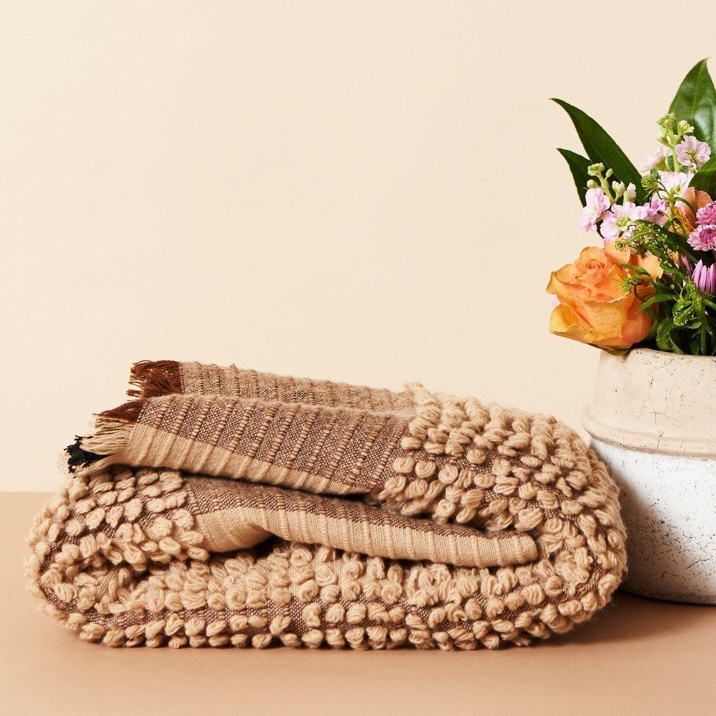 Macaroon Plush Handloom Throw / Blanket in Neutral Shades of Creams and ...