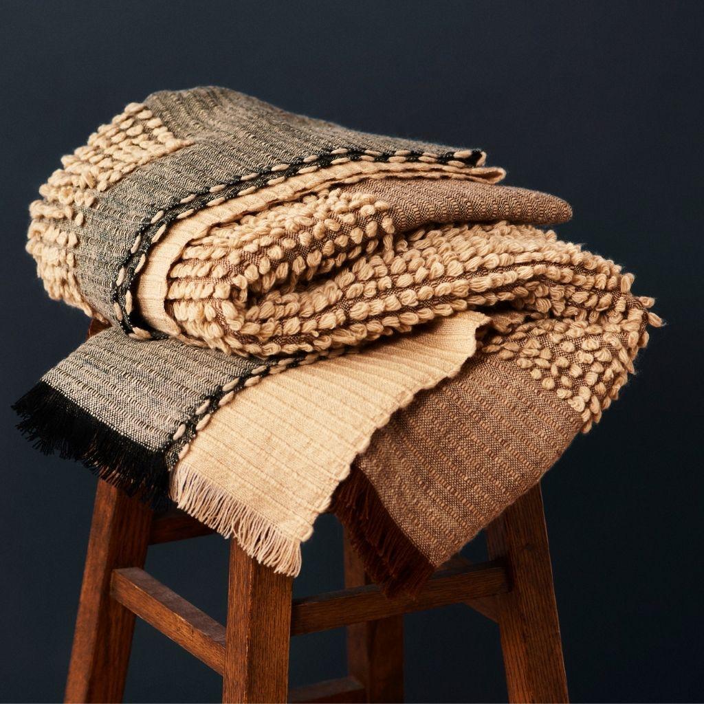 Macaroon Plush Handloom Throw / Blanket in Neutral Shades of Creams and ...