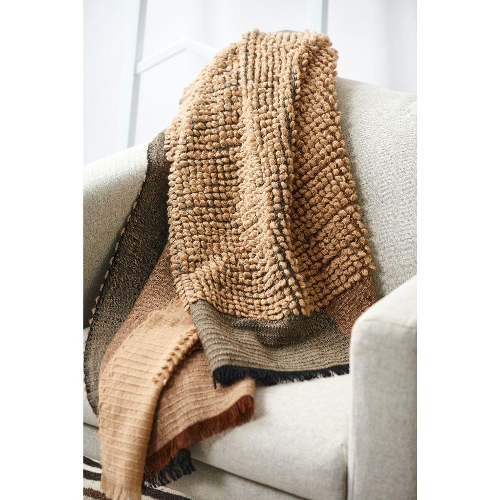 Macaroon Plush Handloom Throw / Blanket in Neutral Shades of Creams and ...