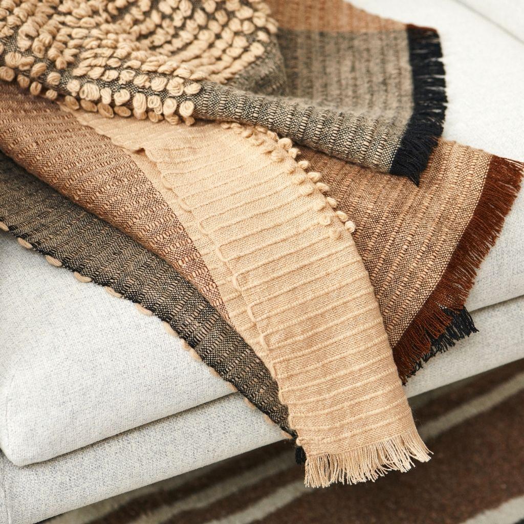 Macaroon Plush Handloom Throw / Blanket in Neutral Shades of Creams and ...