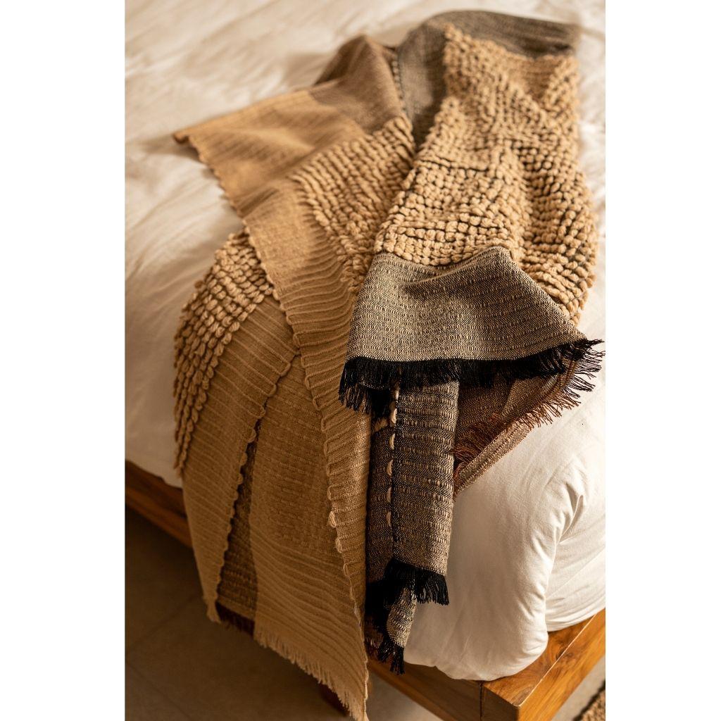 Macaroon Plush Handloom Throw / Blanket in Neutral Shades of Creams and ...