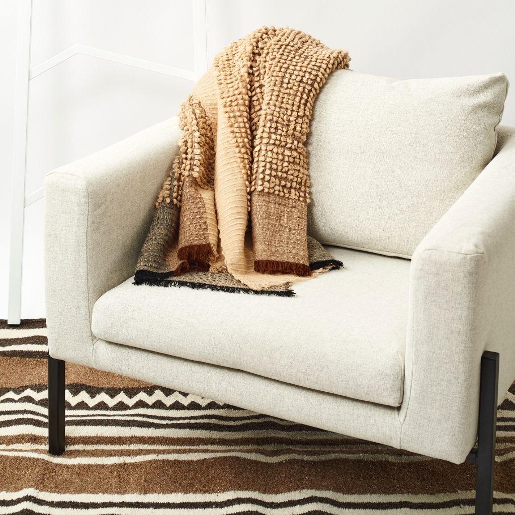 Macaroon Plush Handloom Throw / Blanket in Neutral Shades of Creams and ...