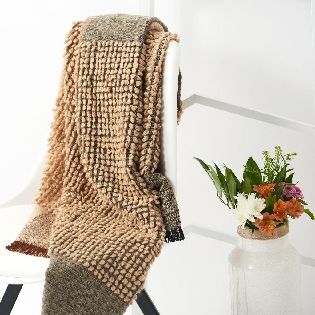 Macaroon Plush Handloom Throw / Blanket in Neutral Shades of Creams and ...