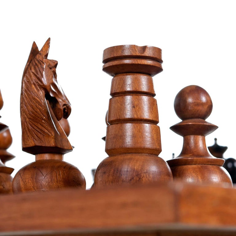 Macassar Ebony and Teak Exotic Hardwood Chess Set Table Set at 1stDibs