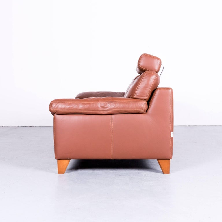 Machalke Designer Brown Leather Sofa Two-Seat Couch Neck Rest For Sale ...