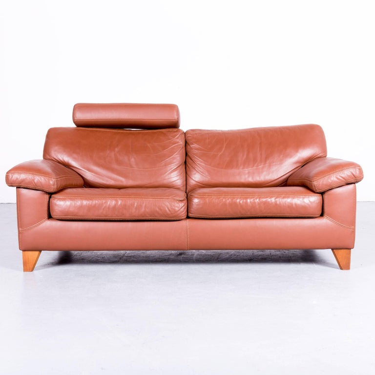 Machalke Designer Brown Leather Sofa Two-Seat Couch Neck Rest For Sale ...