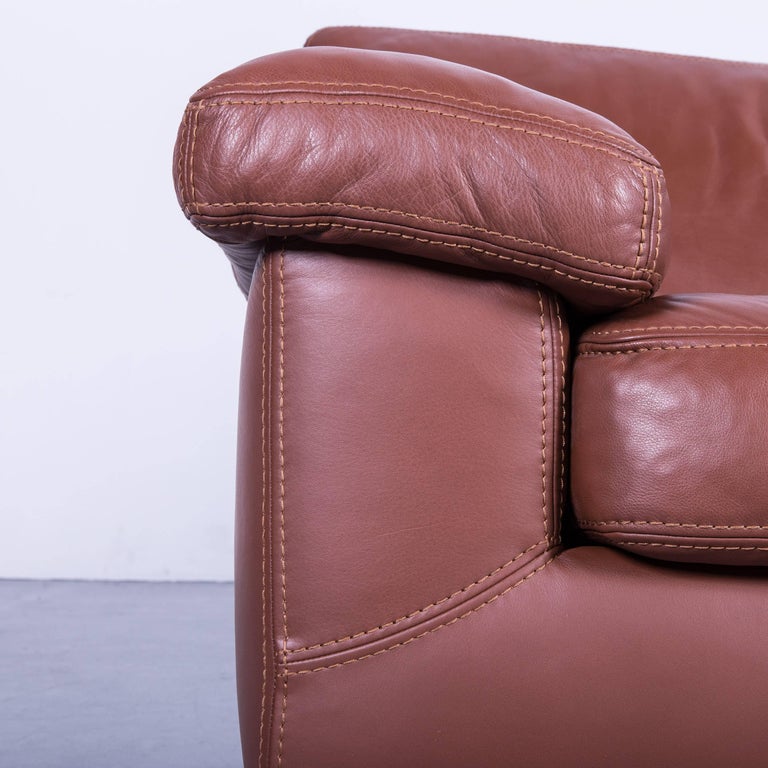 Machalke Designer Brown Leather Sofa Two-Seat Couch Neck Rest For Sale ...