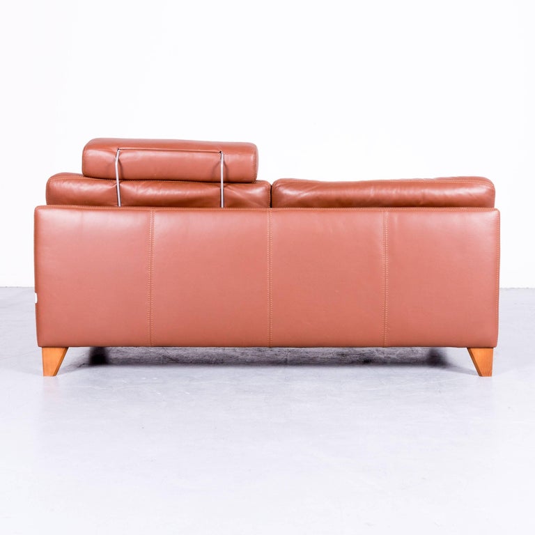 Machalke Designer Brown Leather Sofa Two-Seat Couch Neck Rest For Sale ...
