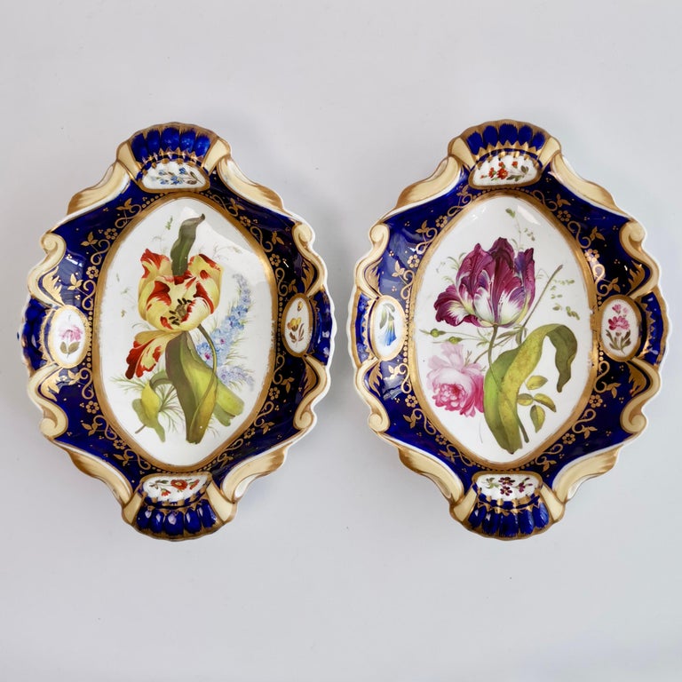 Machin Dessert Service, Moustache Shape, Cobalt Blue with Flowers, ca ...