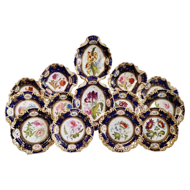 Machin Dessert Service, Moustache Shape, Cobalt Blue with Flowers, ca ...