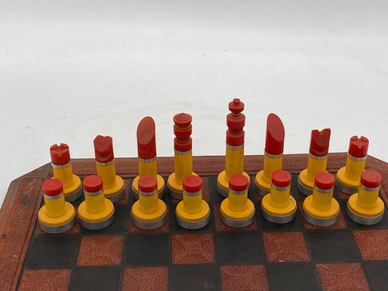 Machine Age Art Deco Bakelite Chess Set w/ Machined Alumminum Bases For ...