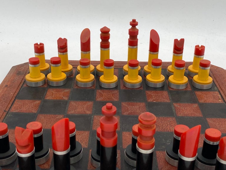 Machine Age Art Deco Bakelite Chess Set w/ Machined Alumminum Bases For ...