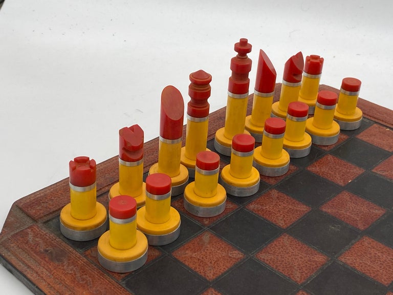 Machine Age Art Deco Bakelite Chess Set w/ Machined Alumminum Bases For ...