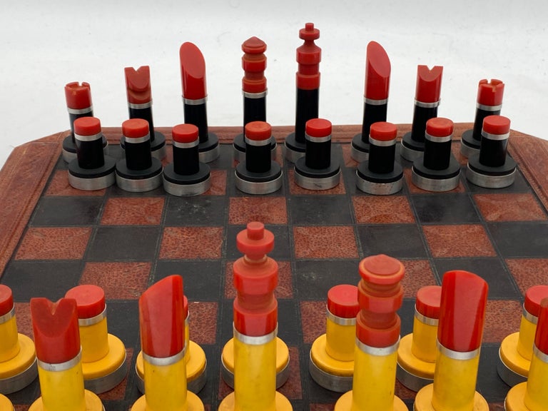 Machine Age Art Deco Bakelite Chess Set w/ Machined Alumminum Bases For ...