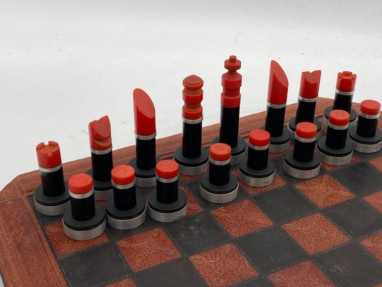 Machine Age Art Deco Bakelite Chess Set w/ Machined Alumminum Bases For ...