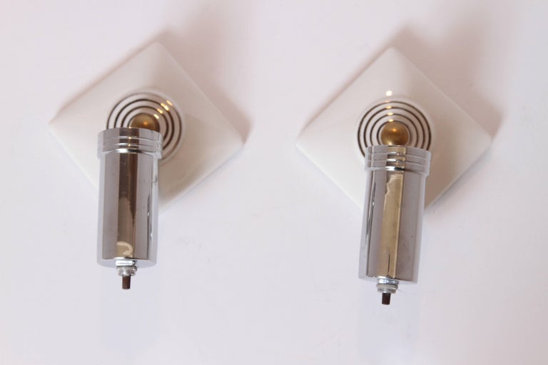 Pair of Machine Age Art Deco Efcolite Skyscraper Sconces by Walter Von ...