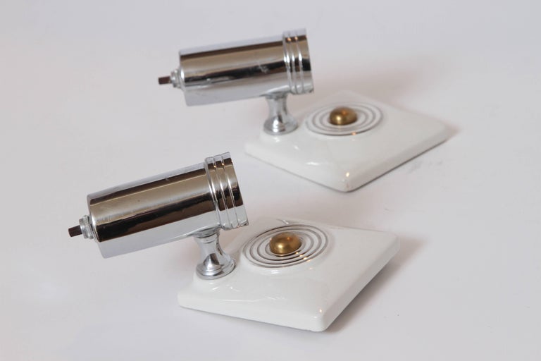 Pair of Machine Age Art Deco Efcolite Skyscraper Sconces by Walter Von ...