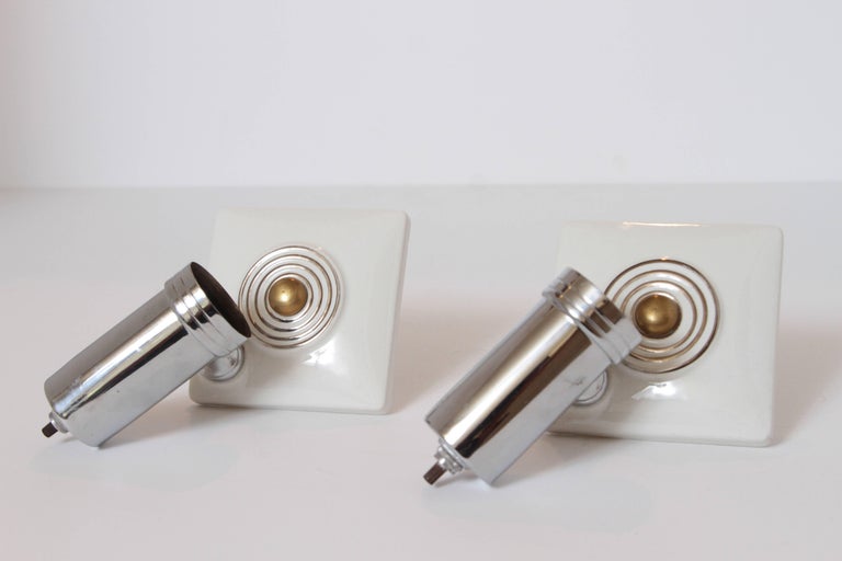 Pair of Machine Age Art Deco Efcolite Skyscraper Sconces by Walter Von ...