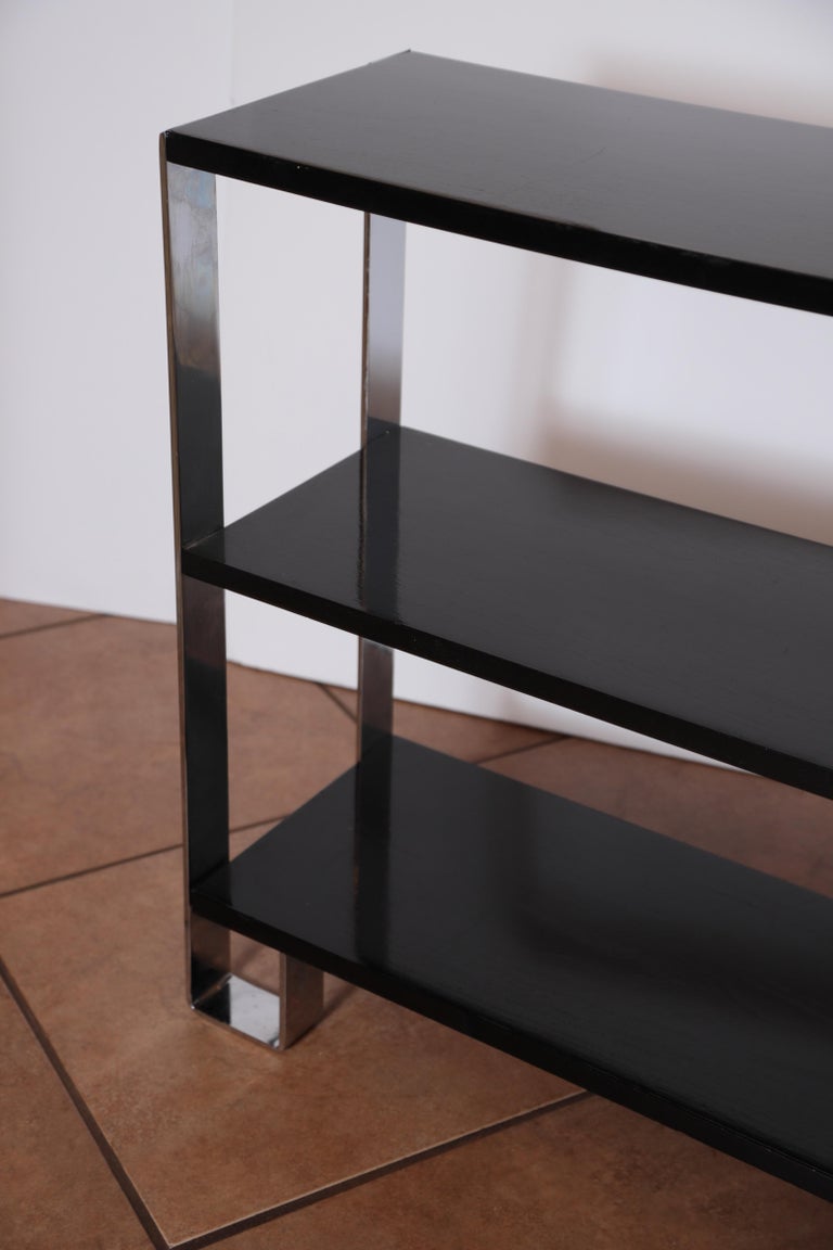 Machine Age Art Deco Flat, Band Chrome Shelf, in the Manner of Donald ...