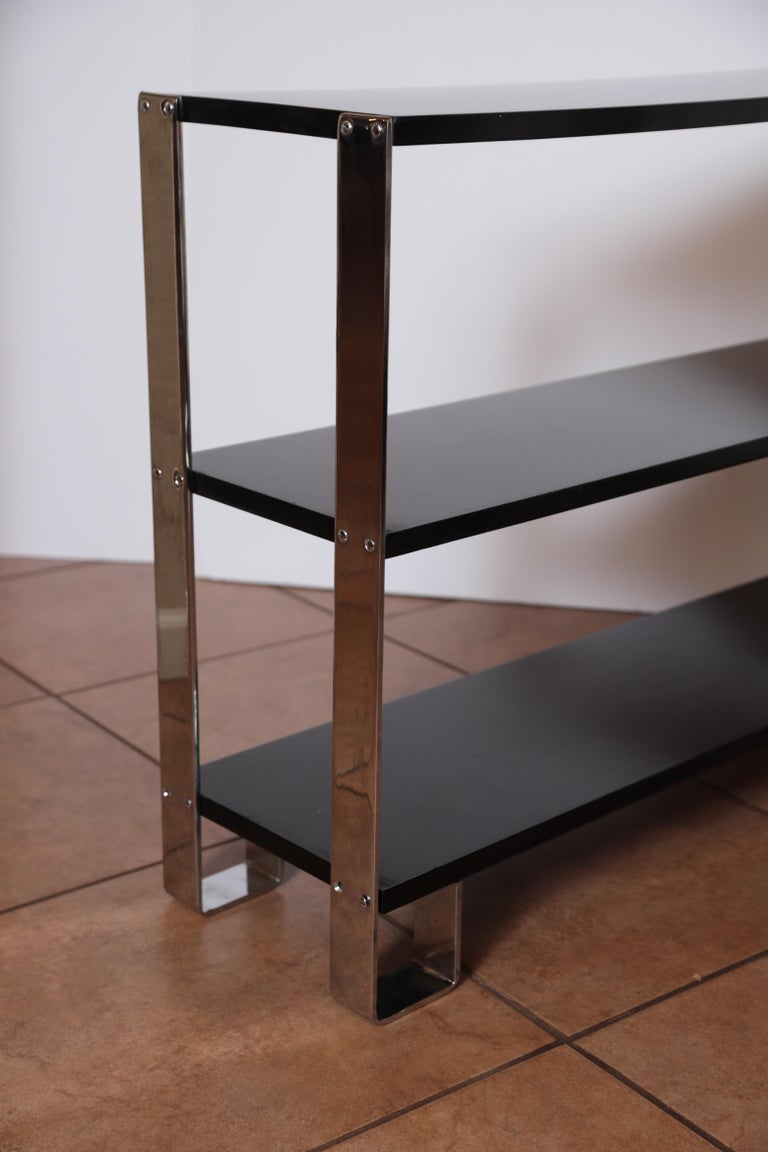 Machine Age Art Deco Flat, Band Chrome Shelf, in the Manner of Donald ...