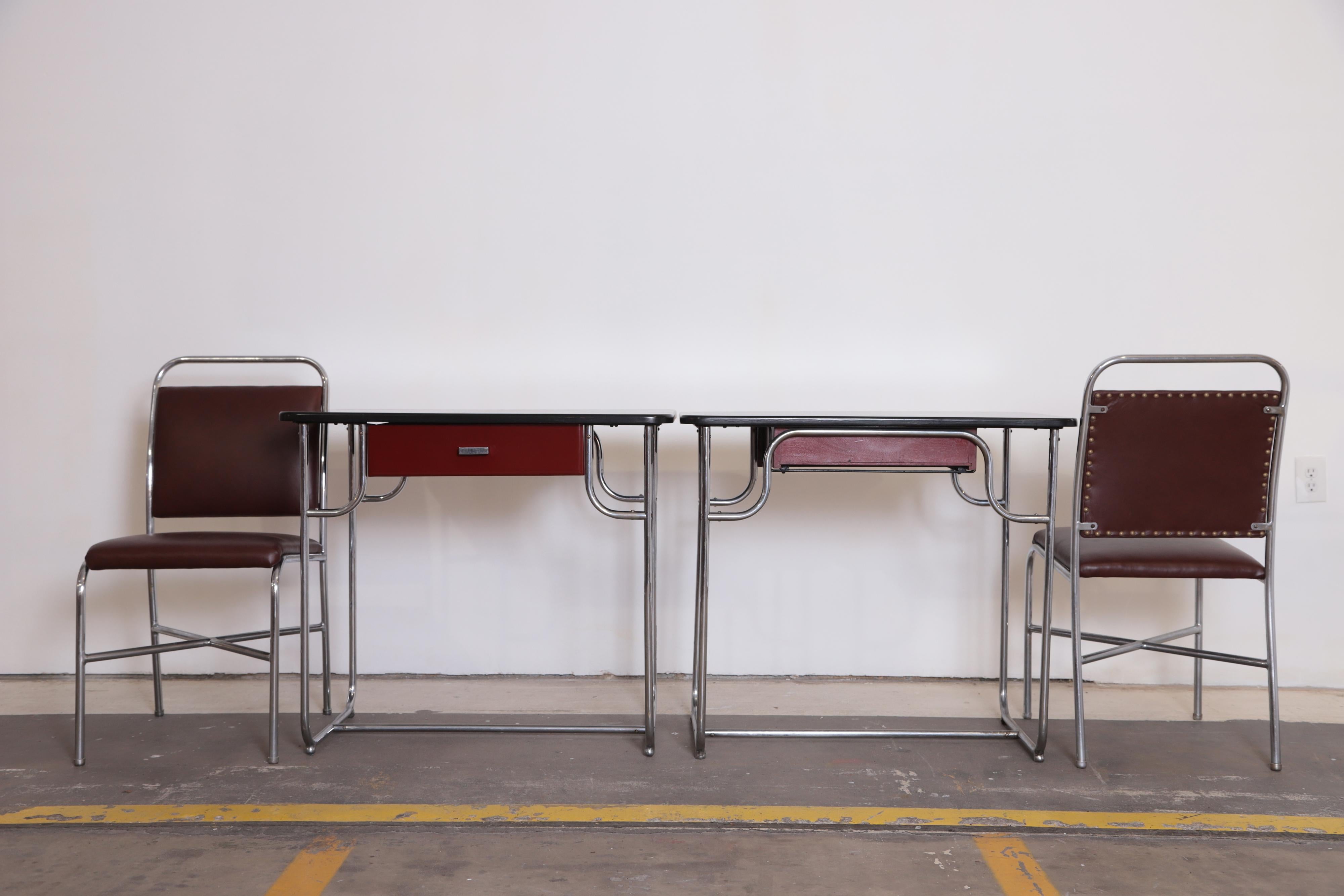 Machine Age Art Deco Lloyd Chromium Furniture Desk Set, Two Desks / Two ...
