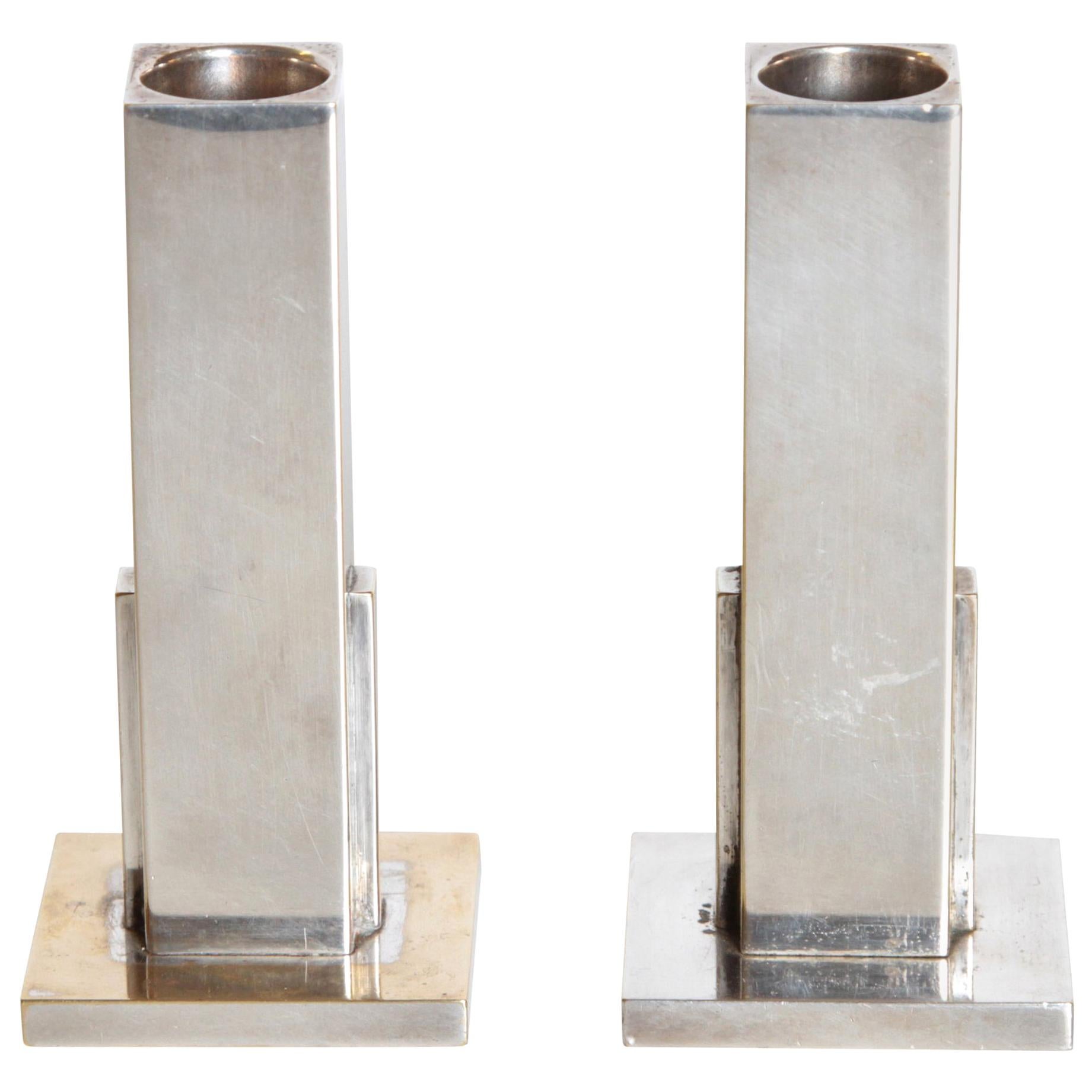 Machine Age Art Deco Skyscraper Candlestick Holders Merle Faber Silver ...