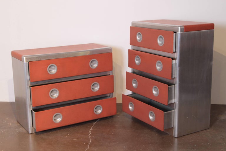 Machine Age Art Deco Streamline Pair of Aluminum Chests or Dressers Bel ...