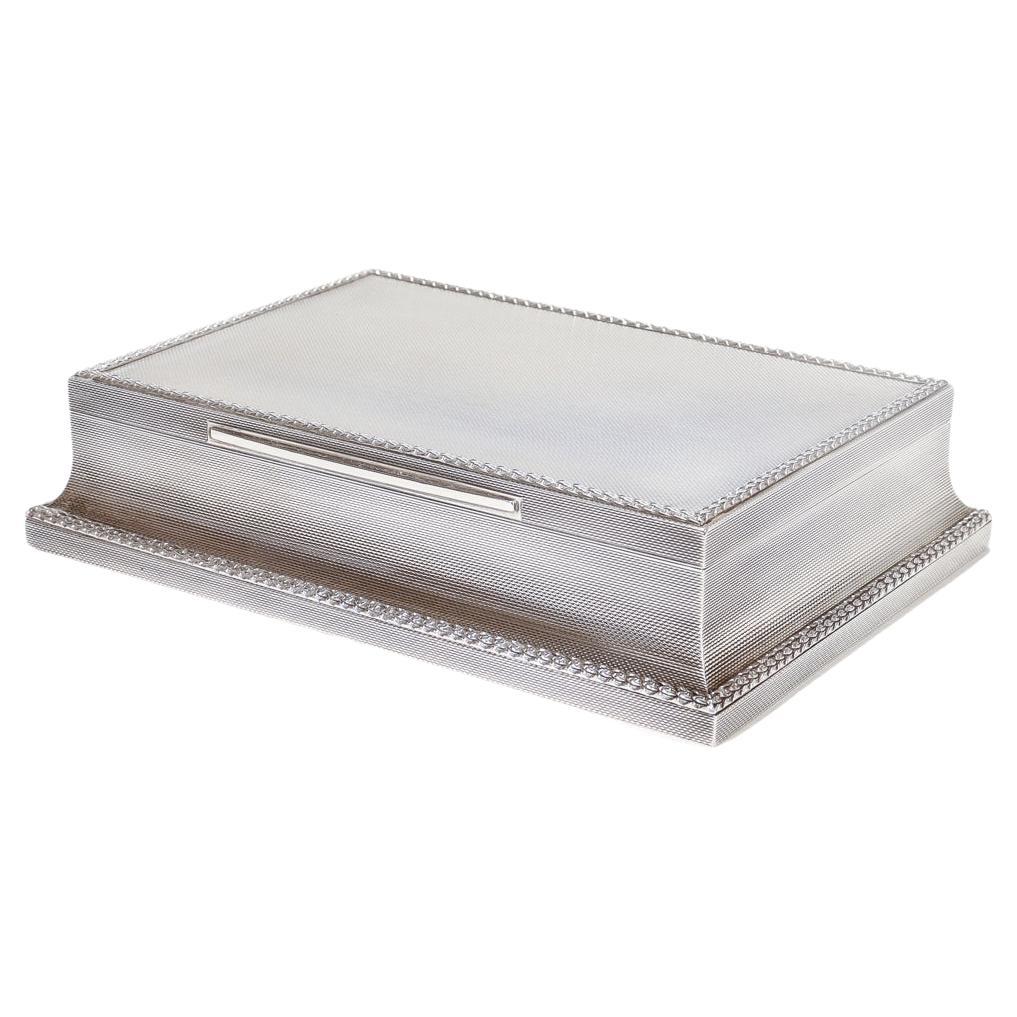 Machine Age Asprey English Sterling Silver Engine Turned Wood Lined ...