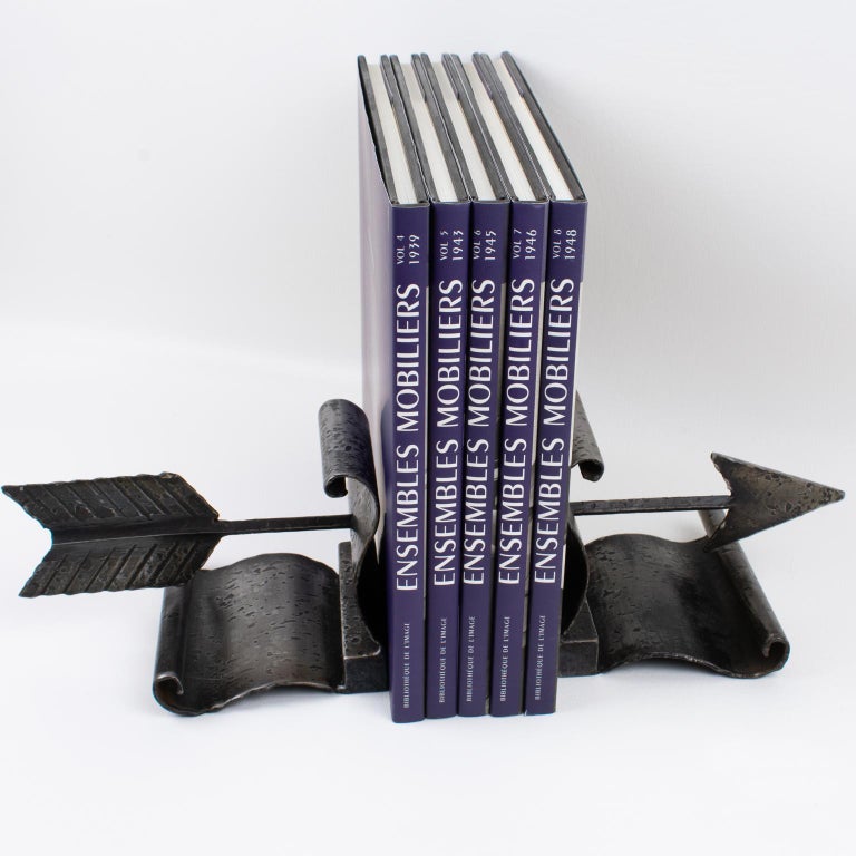 Machine Age French Art Deco Pair of Wrought Iron Bookends Arrow Design ...