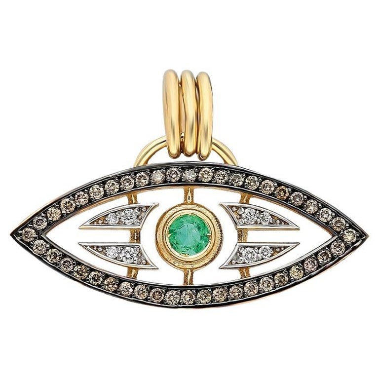 “Macu” Caribbean Eye Pendant, Pavé Diamonds and Emerald Bezel For Sale ...