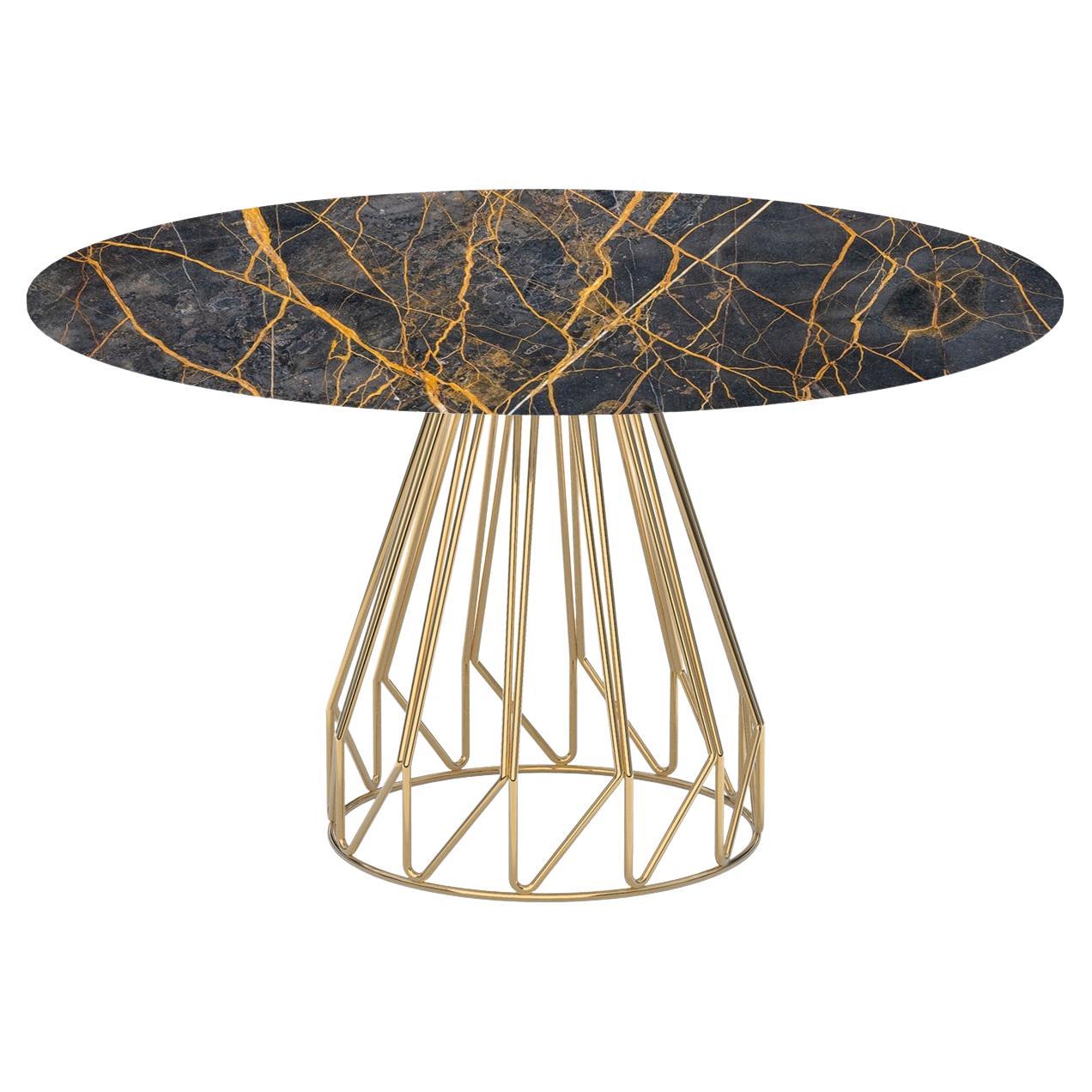 Contemporary round dining table, Port Laurent marble, shifting disc ...