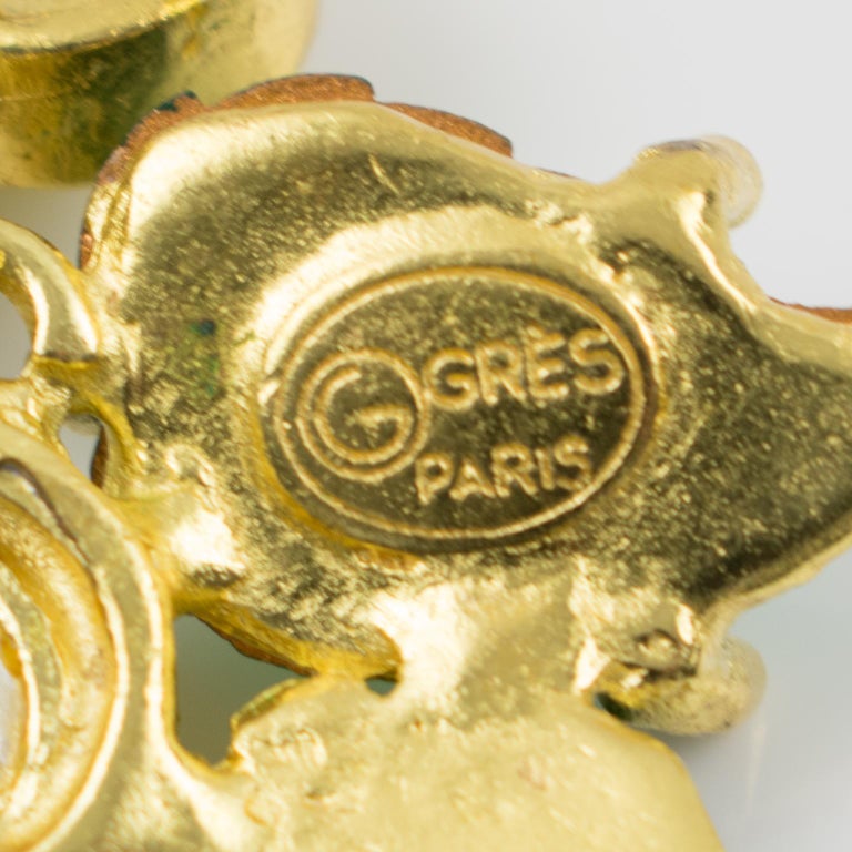 Madame Gres Paris Clip Earrings Green Poured Glass Leaves at 1stDibs ...