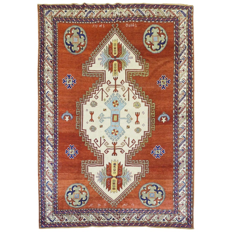 Madder Red Armenian Antique Rug, Dated 1940 For Sale at 1stDibs