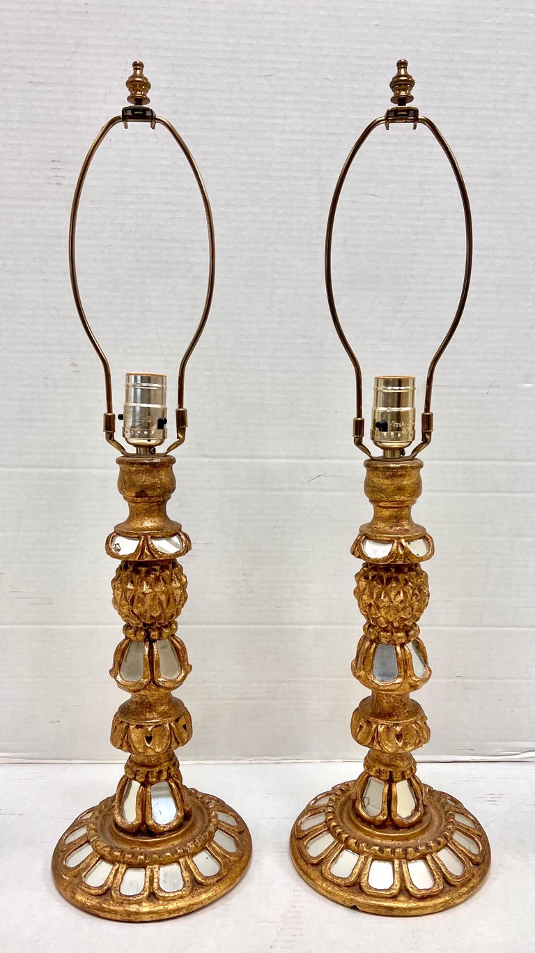 Made in Italy Florentine Giltwood Mirrored Table Lamps, a Pair For Sale ...