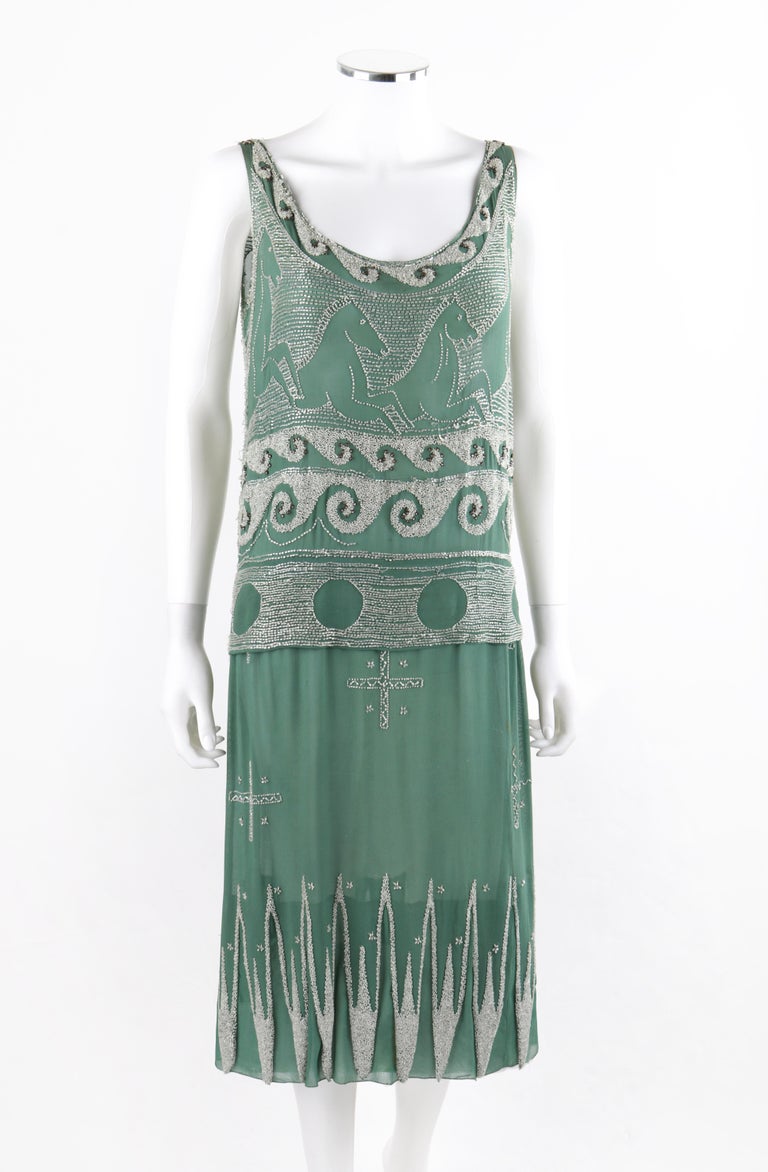 MADELEINE VIONNET c.1924 “Little Horses” Soft Green Glass Beaded ...