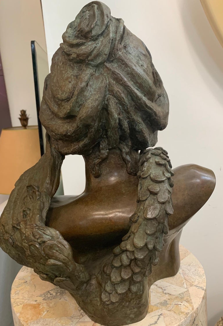Madeline Cretella Signed and Numbered Bronze Bust of Woman with Bird ...