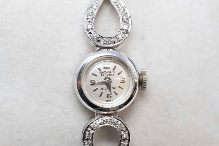 Madison 21 Ruby 14k White Gold Ladies Watch For Sale at 1stDibs