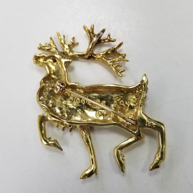 Madleine Kay 18k Yellow Gold "Caribou/Reindeer Head" pin and pendant ...
