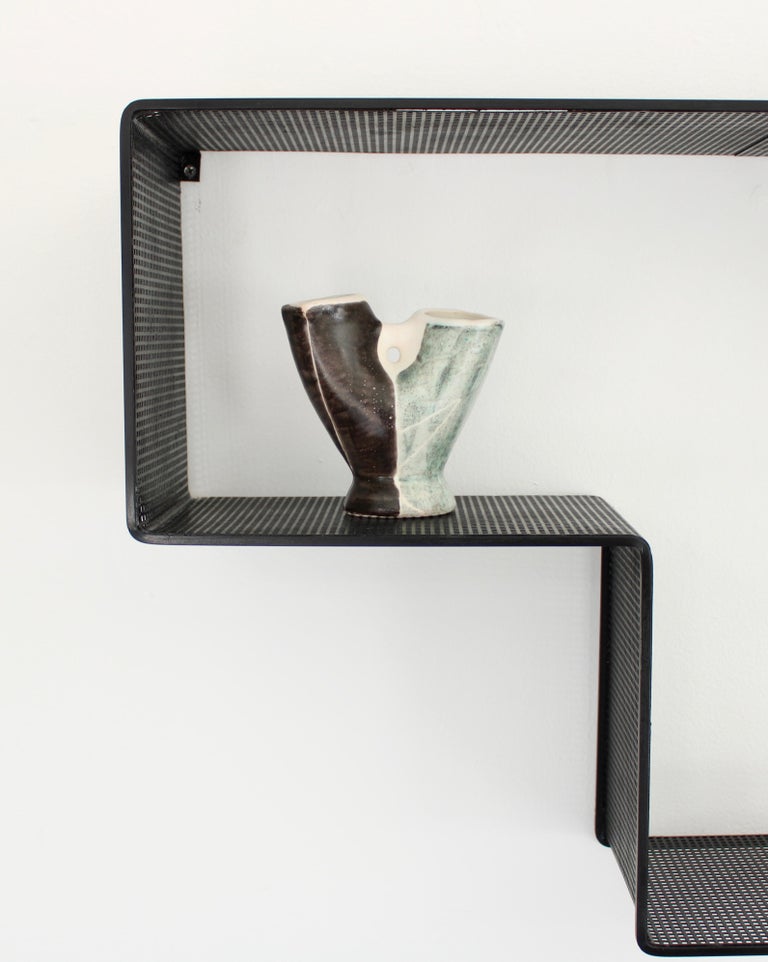 Mado Jolain French Ceramic Double Spout Vase Green and Black Decoration ...