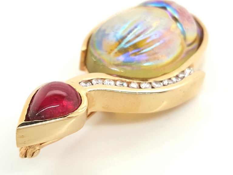 Maerk Loren 14 Karat Yellow Gold Pink Tourmaline and Diamond Brooch Pin ...